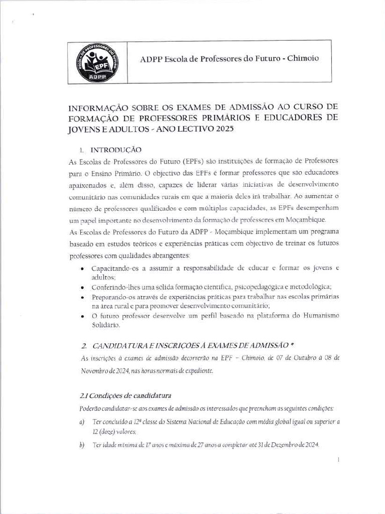 EDITAL 2025 ADPP EPF Chimoio | PDF