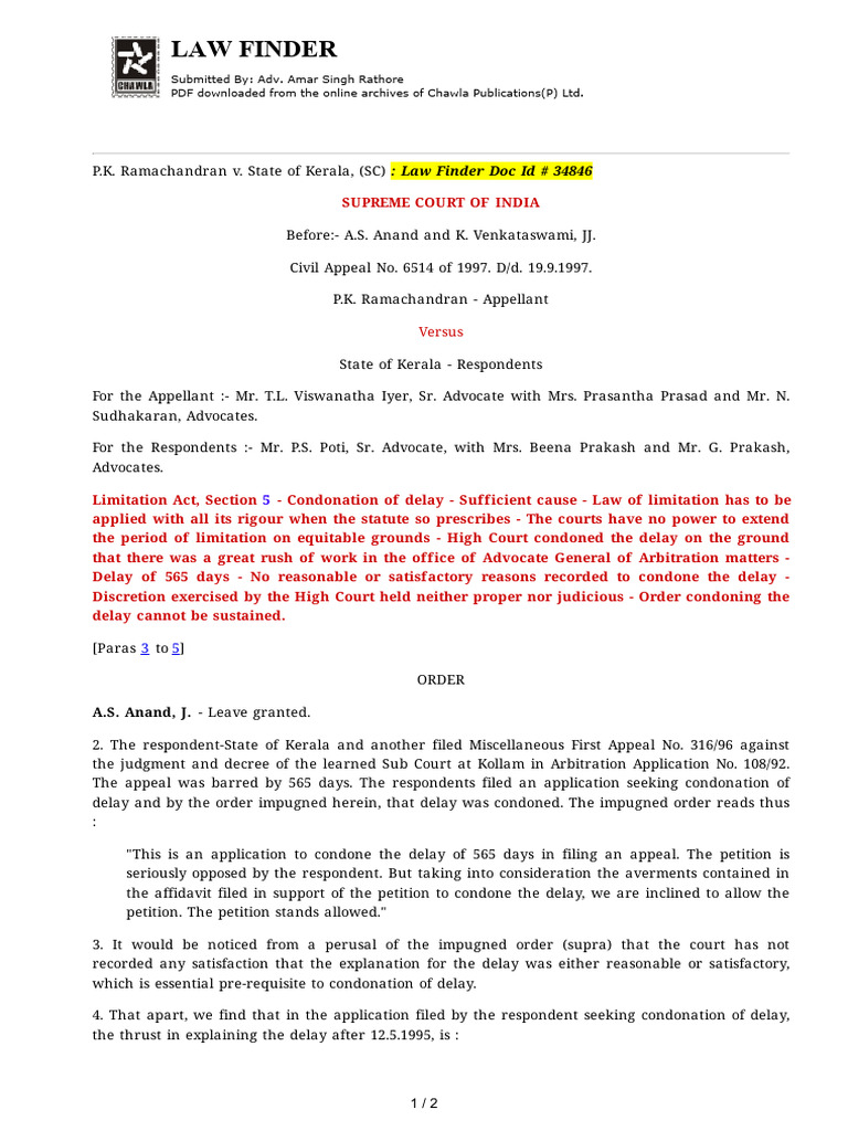Sec 5 Limitation Application, Against | PDF