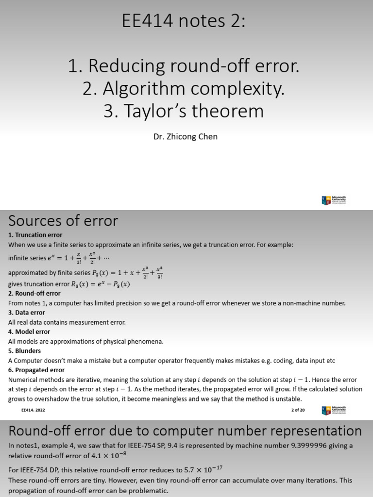 EE414 Notes 2: 1. Reducing Round-Off Error. 2. Algorithm Complexity | PDF