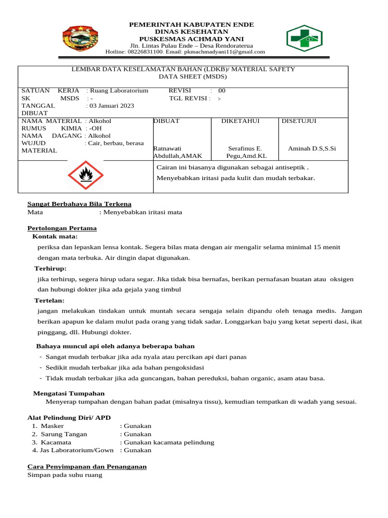 MSDS Alkohol 70% Ayani 23 | PDF