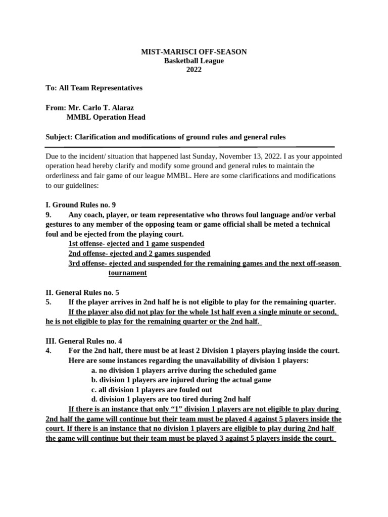 MMBL OFFSEASON Modification | PDF