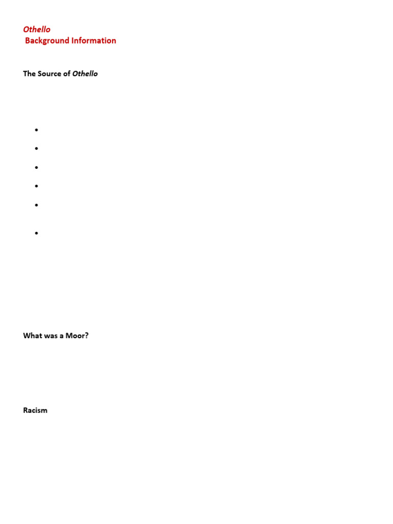 Othello Background Information | PDF