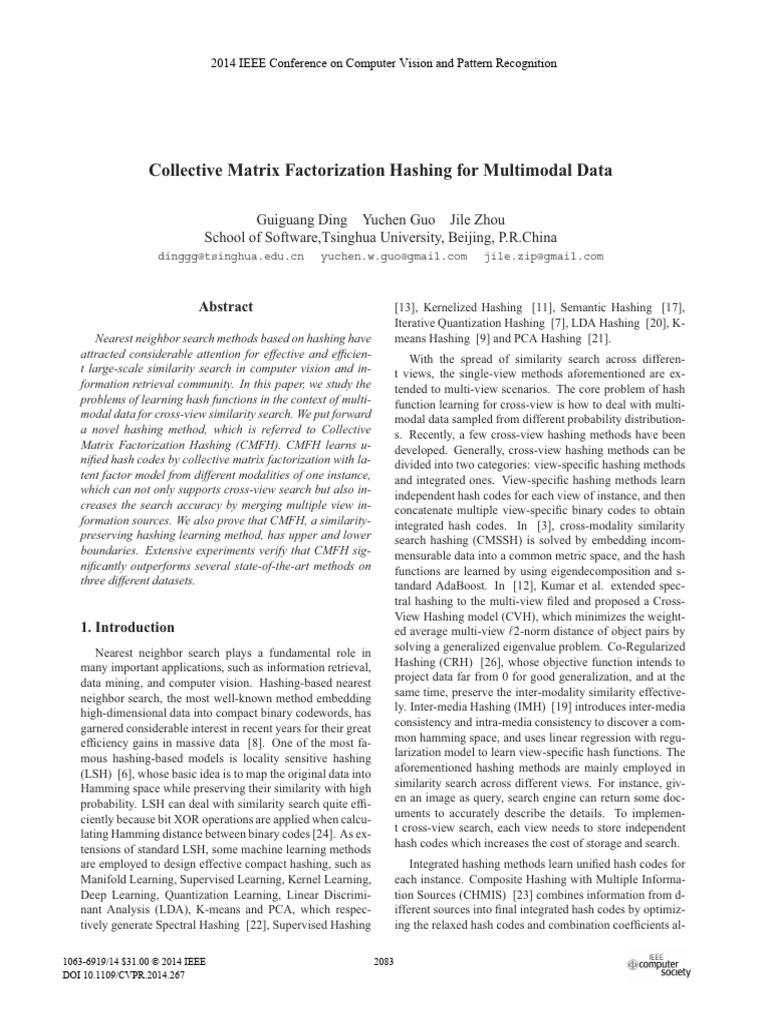 2014 Collective Matrix Factorization Hashing For Multimodal Data Pdf