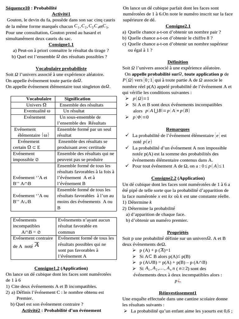 Fiche 10 (Proba Tle D) | PDF