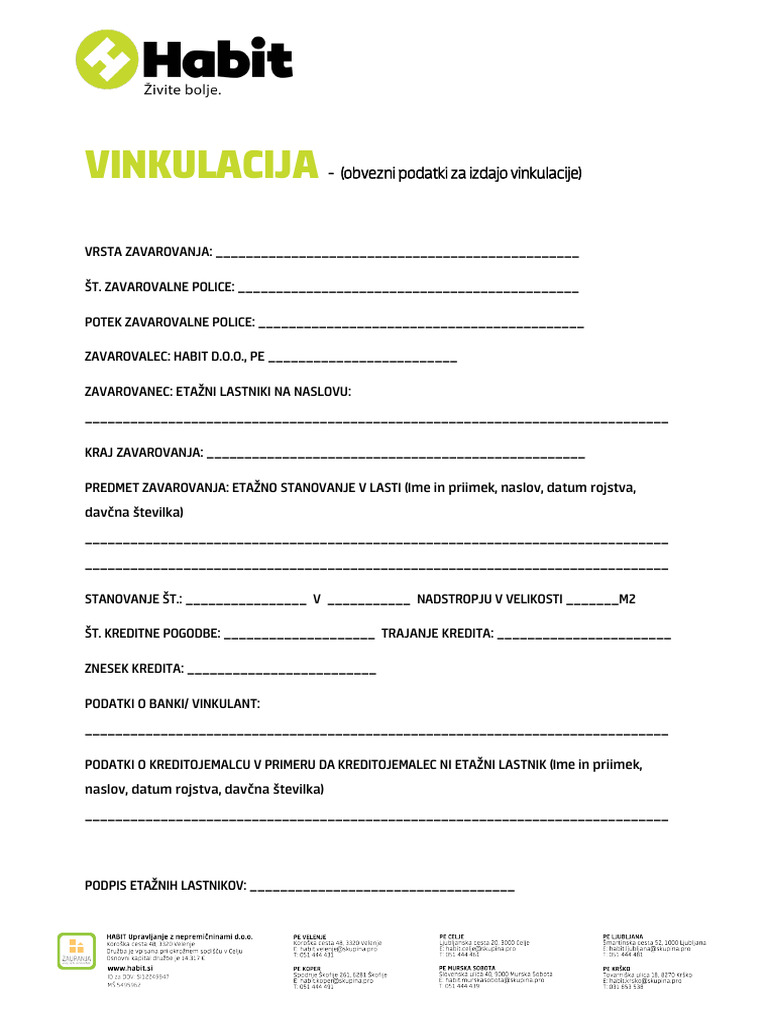 Vinkulacijski Zahtevek-Habit | PDF