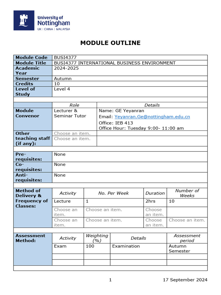 2024 - BUSI4377 - Module Outline | PDF