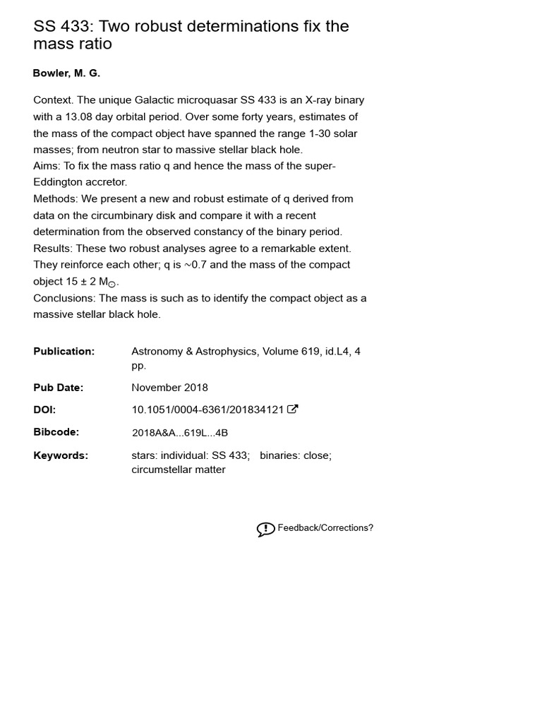 SS 433 - Two Robust Determinations Fix The Mass Ratio - Astrophysics ...