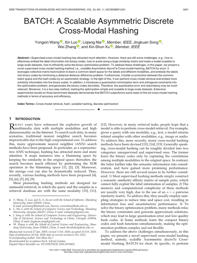 2021 BATCH a Scalable Asymmetric Discrete Cross-Modal Hashing | PDF