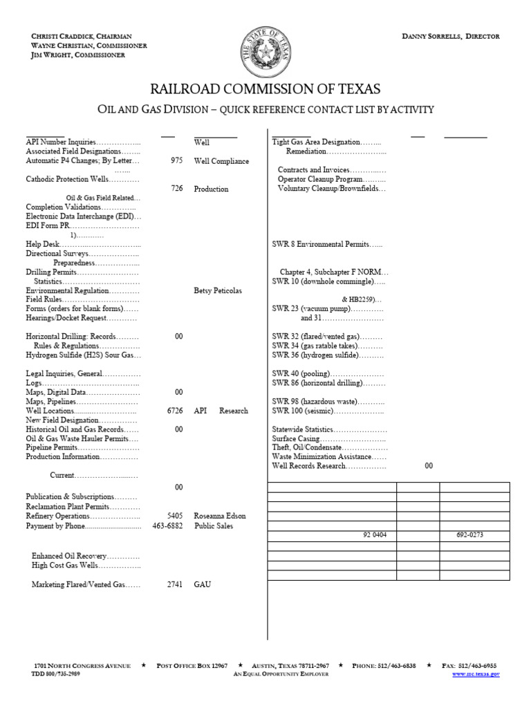 Texas Oil and Gas Contact Guide | PDF | Oil Well | Fuels