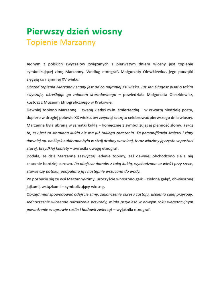 Pierwszy Dzien Wiosny | PDF