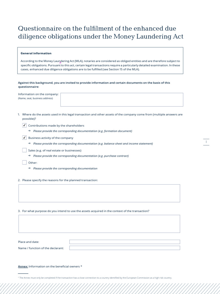 01 - Questionnaire-Enhanced-Due-Diligence-Obligations - Company - v1.0 | PDF | Taxes | Law