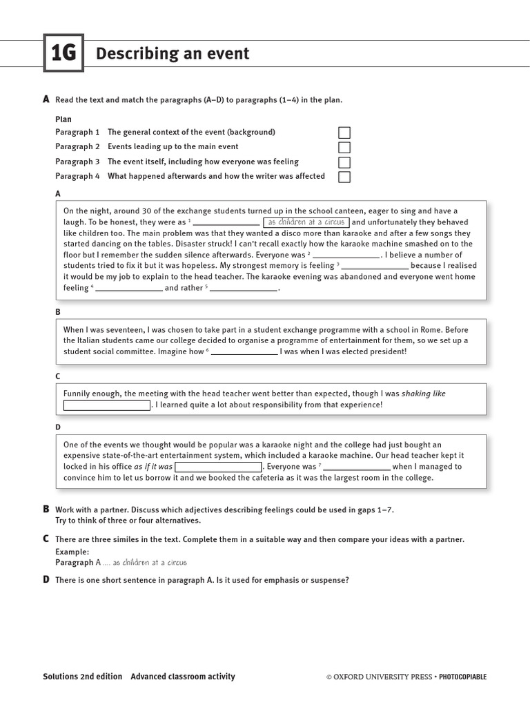 Classroom Activity Unit 1g | PDF