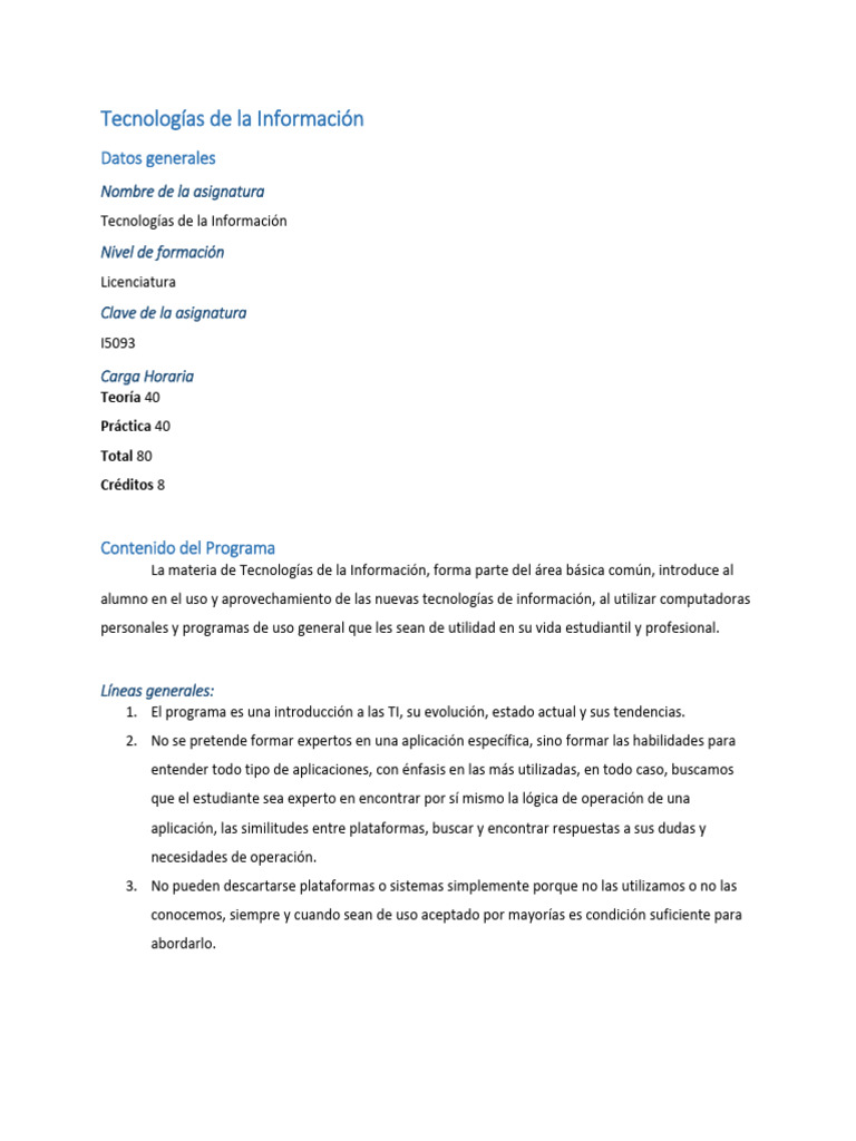 Programa de Estudios TI 2024 | PDF