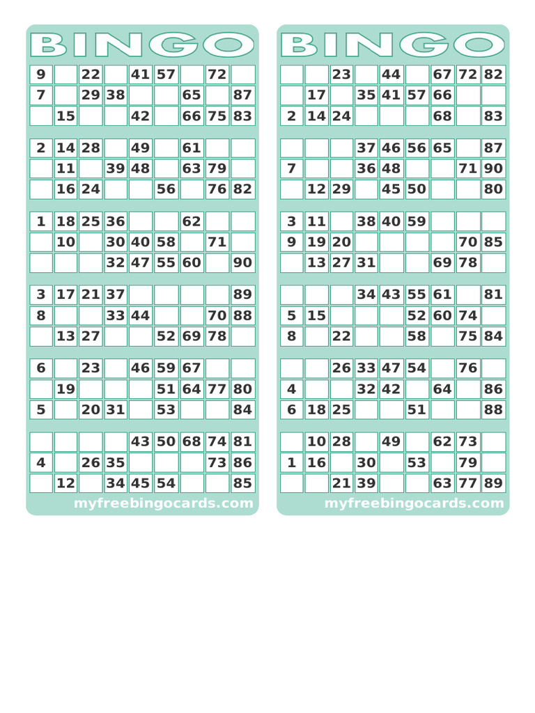 Bingo Card Number Listings | PDF