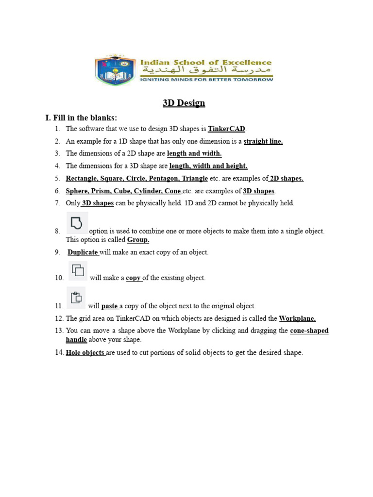 Grade2 - Class - Notes - 3D Design | PDF
