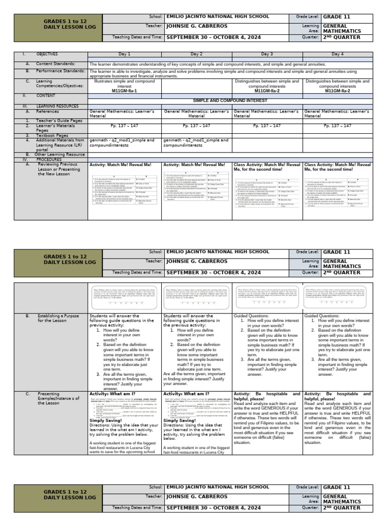 General Mathematics - Q2 - Week 1 (Sept. 30 - Oct. 4, 2024) | PDF