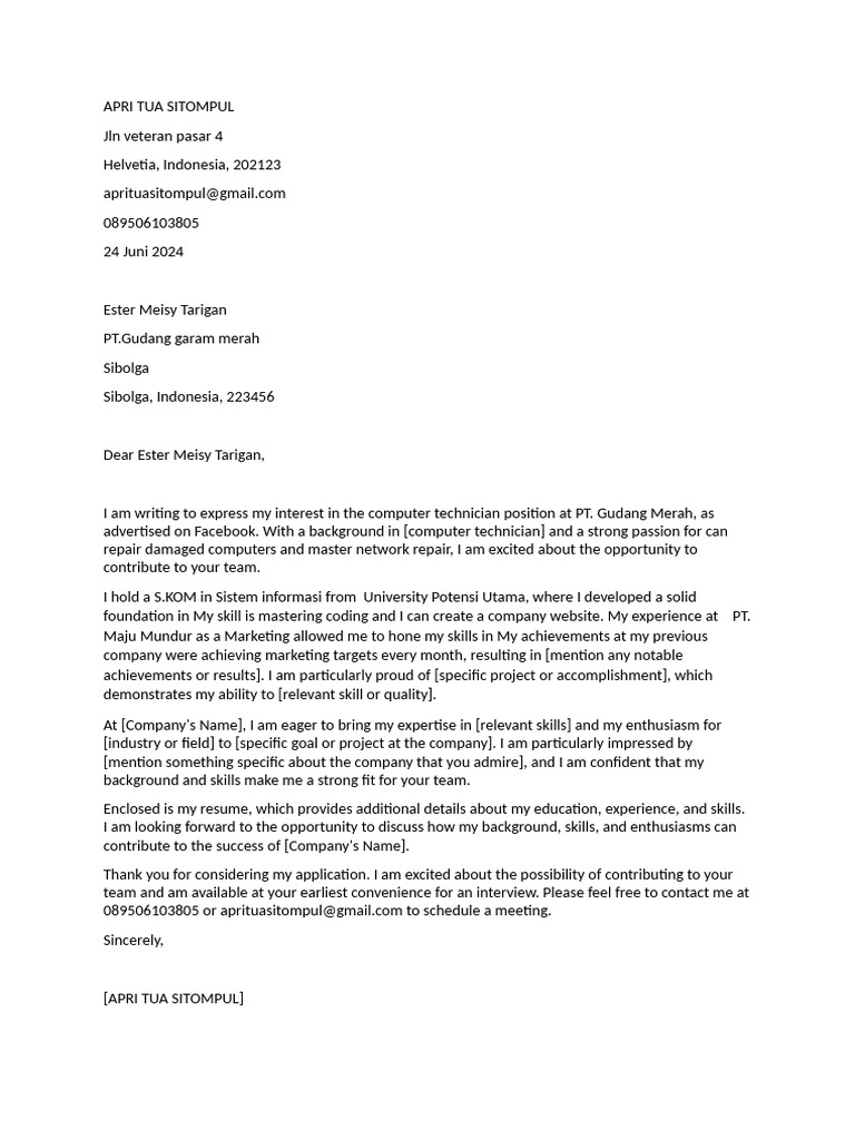 CV Apri Tua Sitompul | PDF