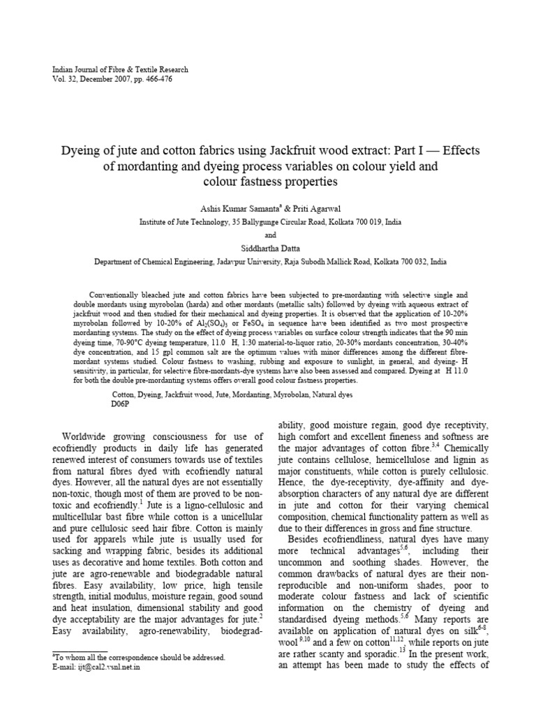 Dyeing of Jute and Cotton Fabric With Jackfruit Wood Extract | PDF