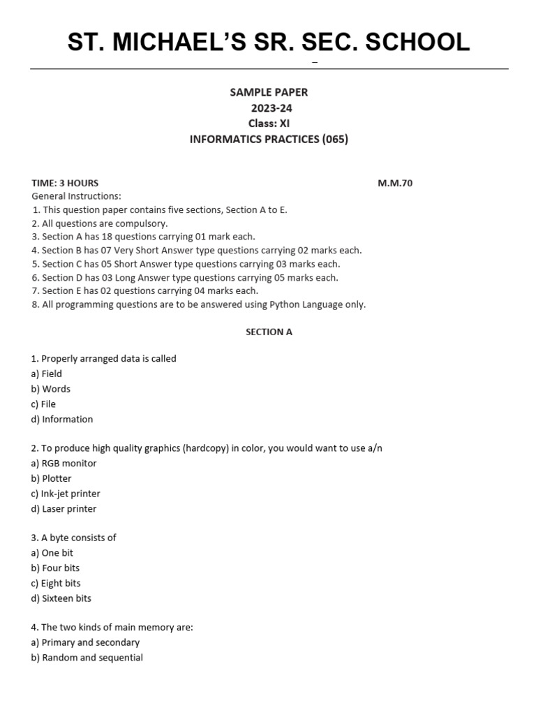 Class 11 Commerce SamplePaper 2023 24 | PDF