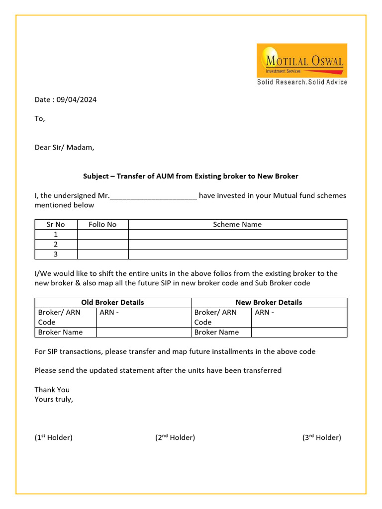 Change of Broker Sample Form | PDF