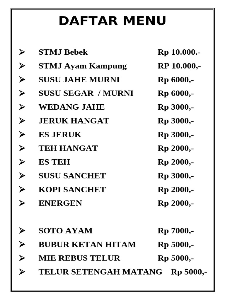 Daftar Menu STMJ | PDF