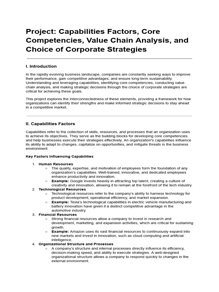 Strategic Managment (Project: Capabilities Factors, Core Competencies ...