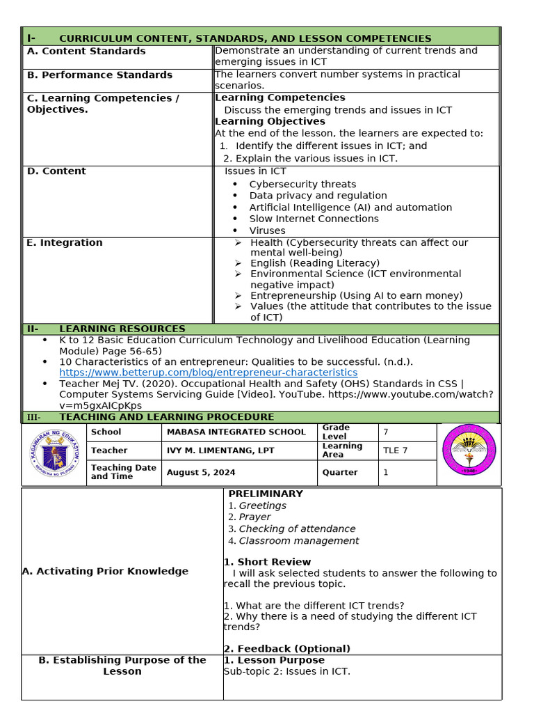 Tle 7 DLP 4 Issues in Ict | PDF