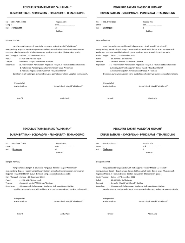 UNDANGAN SADRANAN BATIKAN | PDF