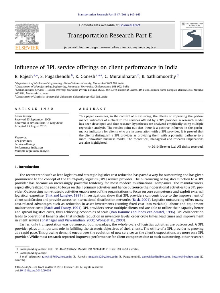 Transportation Research Part E: R. Rajesh, S. Pugazhendhi, K. Ganesh, C ...