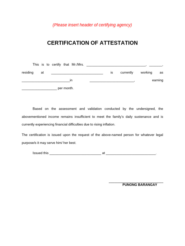 Certificate of Attestation Barangay | PDF