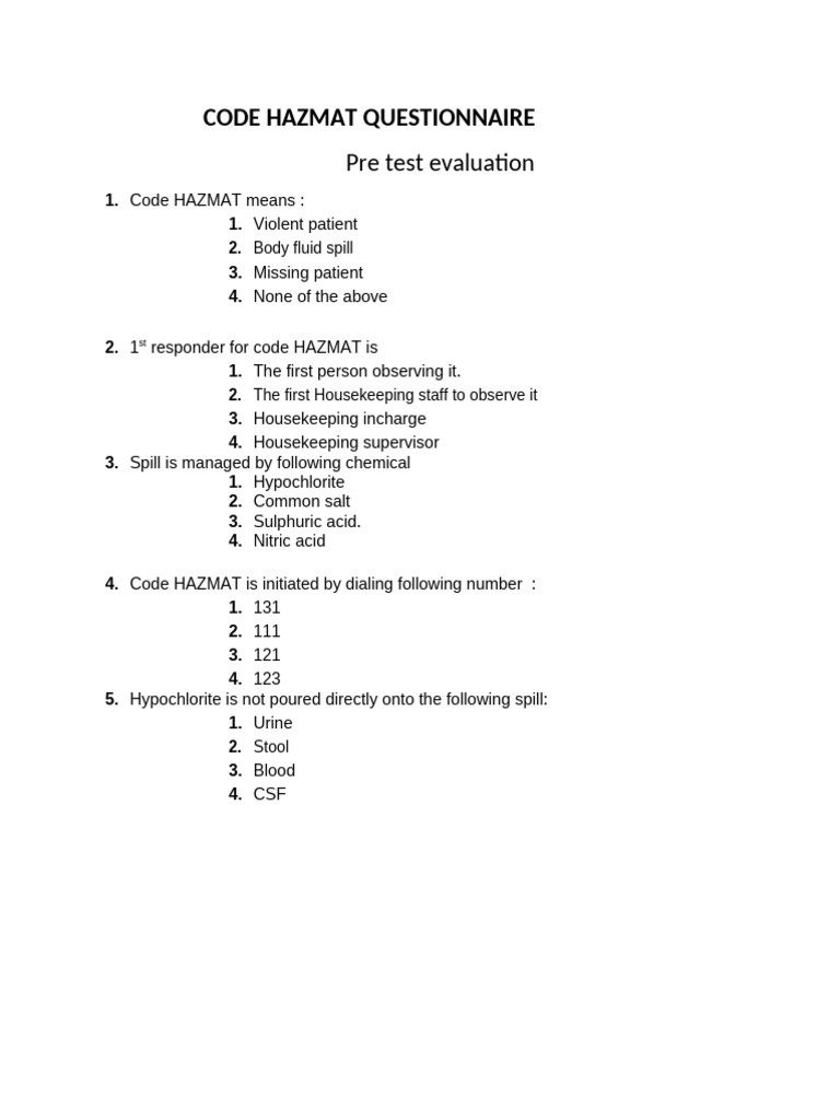 7code Hazmat Questionnaire | PDF