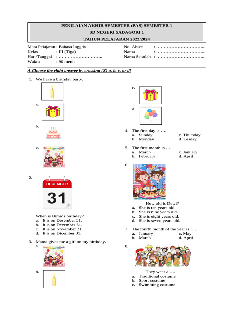 SOAL PAS BHS INGGRIS Kelas 3 | PDF