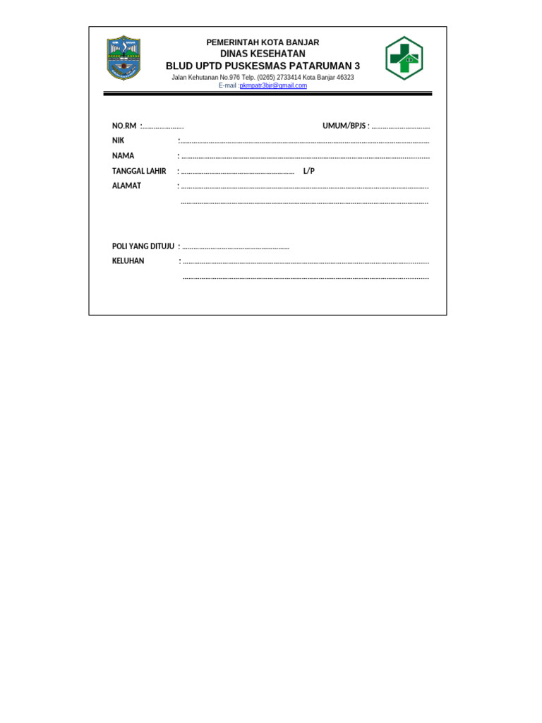 Lembar Pendaftaran Ke RM | PDF