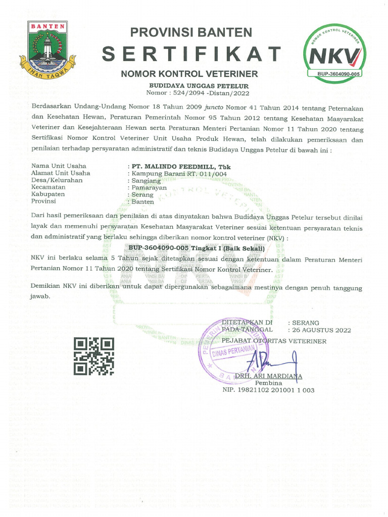 Sertifikat NKV Serang Layer 2022 | PDF