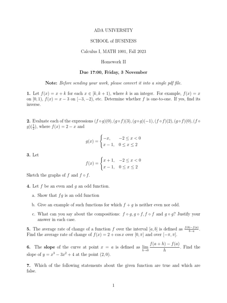 Fall2023 Calculus 1 HW 2 | PDF