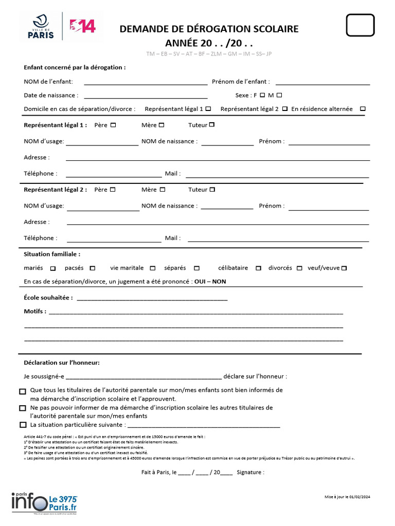 Formulaire de Dérogation Scolaire | PDF