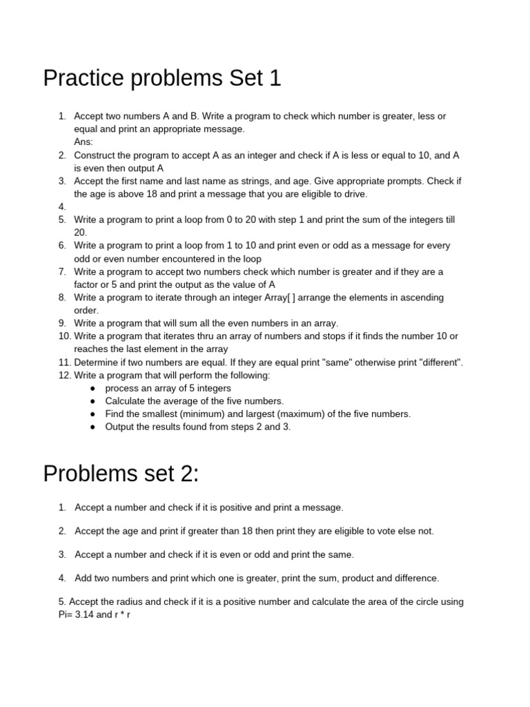 Practice Problems Set 1 | PDF