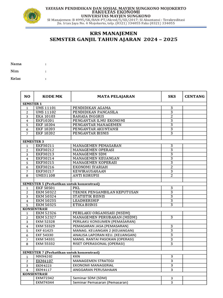 krs manajemen 2024 | PDF