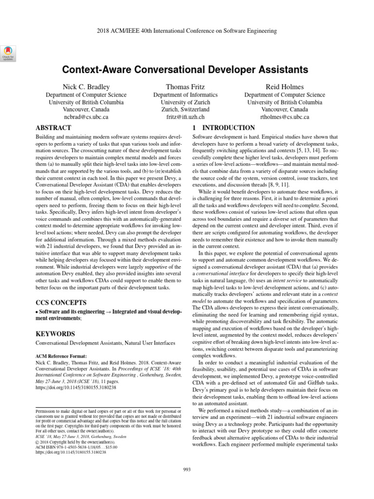 2018 - Context-Aware Conversational Developer Assistants | PDF