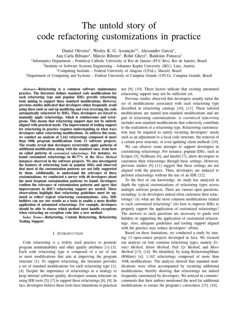 2023 The Untold Story Of Code Refactoring Customizations In Practice Pdf