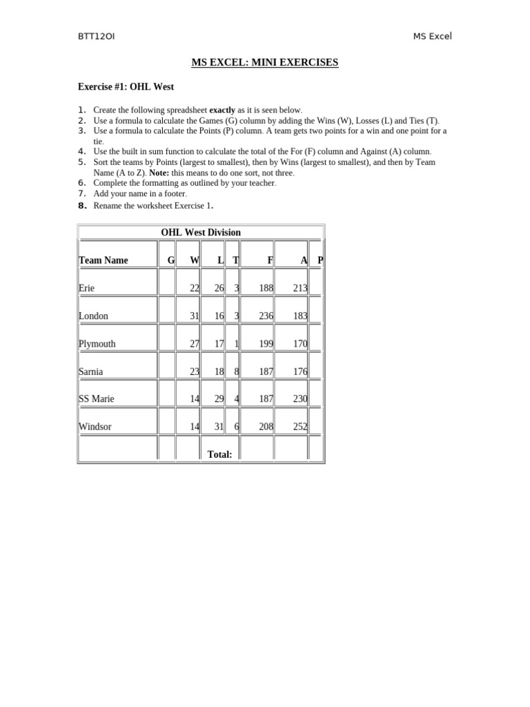 MS Excel Mini Exercises | PDF