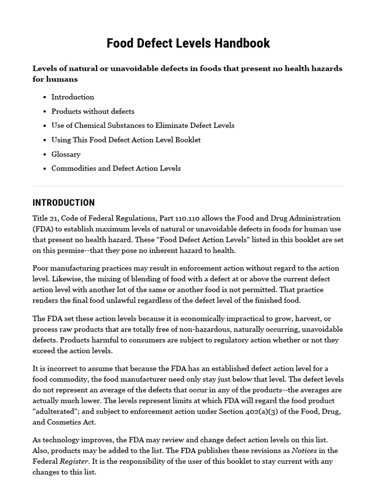 Food Defect Levels Handbook _ FDA | PDF