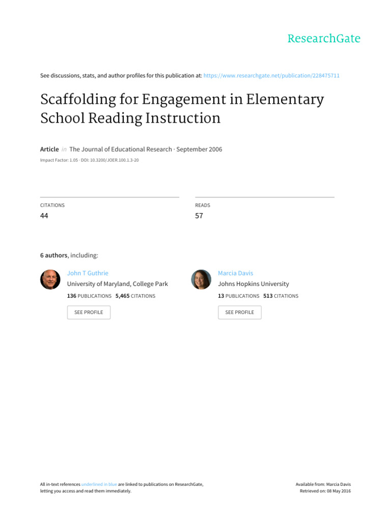 Scaffolding For Engagement in Elementary School Reading Instruction | PDF