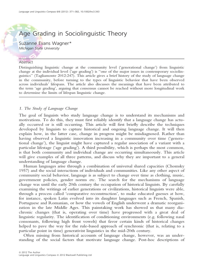 Wagner (2012) - Age Grading in Sociolinguistic Theory | PDF