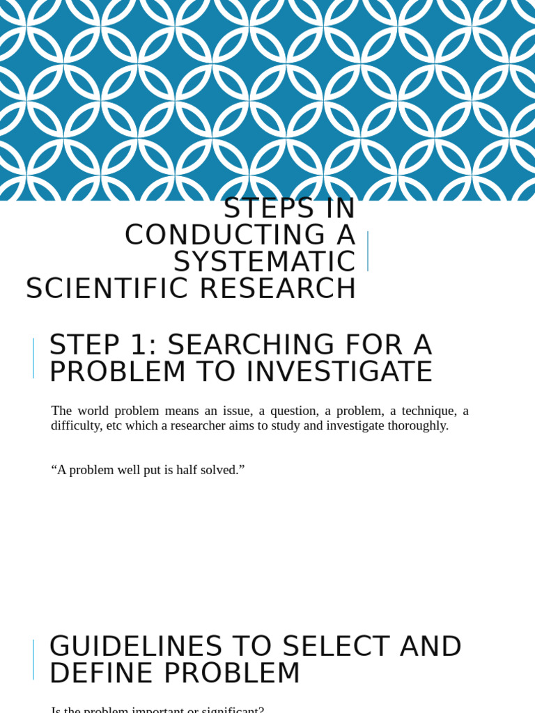 Steps in conducting a systematic scientific research | PDF
