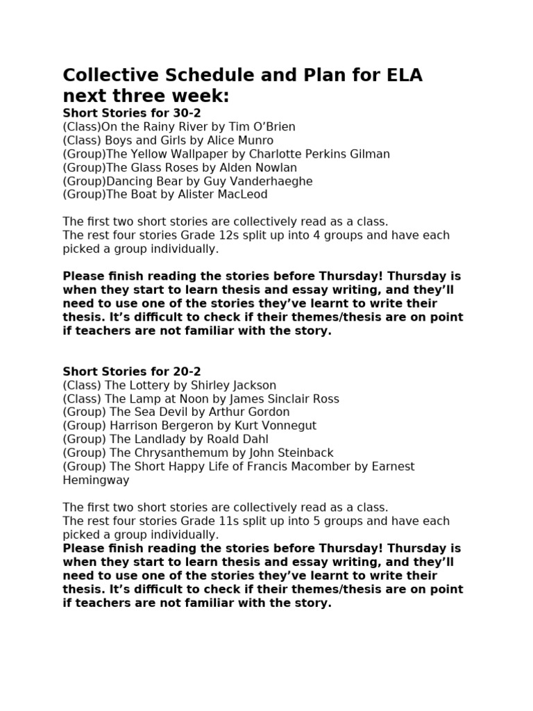 Collective Schedule and Plan For ELA Next Two Week | PDF
