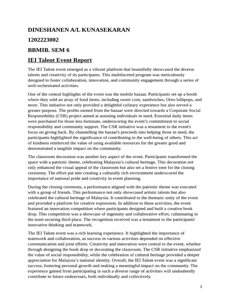 Entrepreneurship Idv Report | PDF