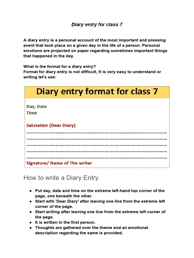 Diary Entry For Class 7 | PDF