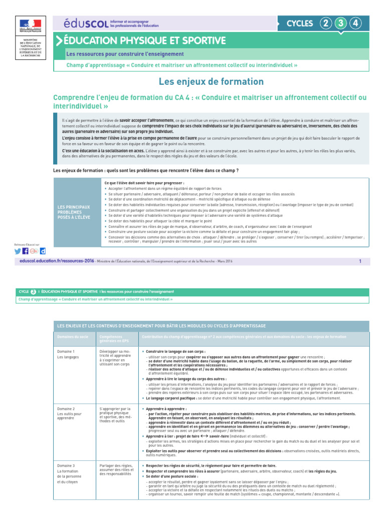 Enjeux de Formation Cycle 3 CA 4 | PDF