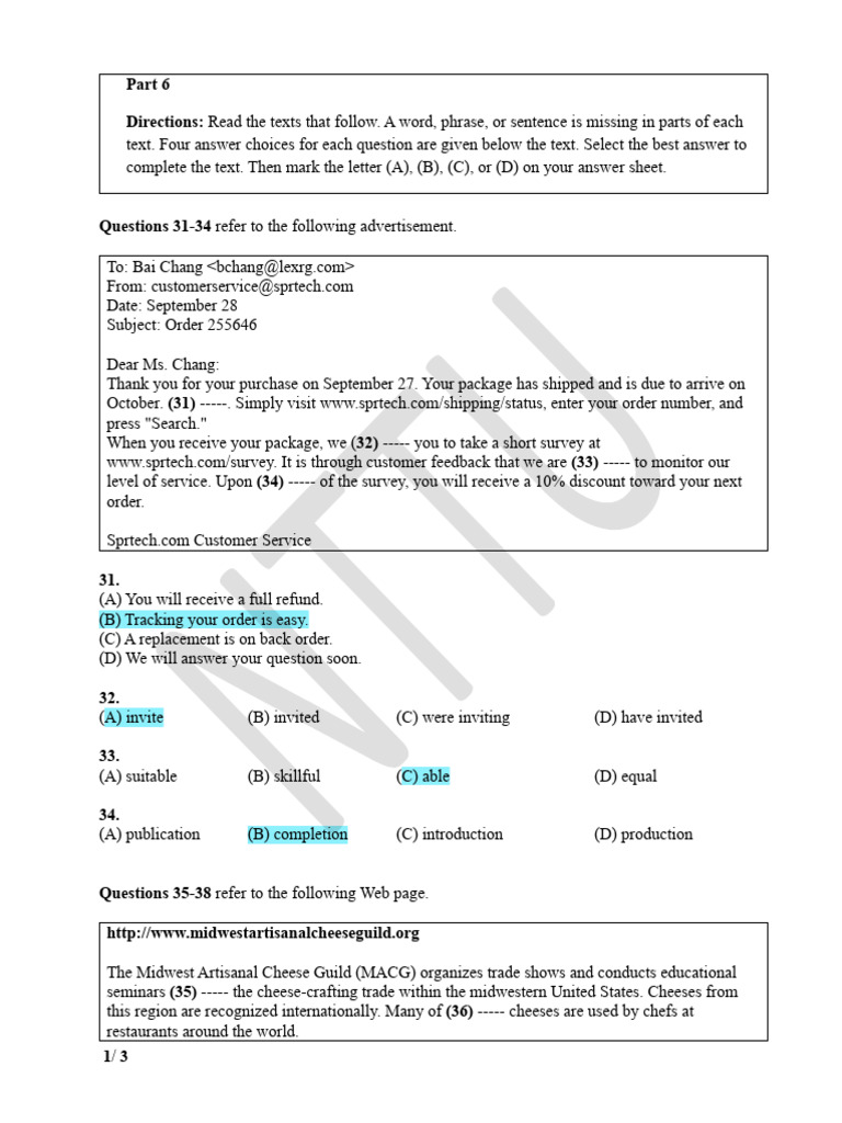 Reading Revision - P6 | PDF